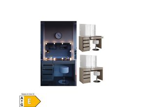 4066731412341 - Livinity Schminktisch Sherry Greige Hochglanz 120 x 75 cm 5 Schubladen Spiegel Hocker LED