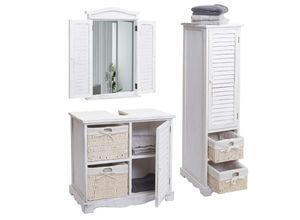 4057651496726 - Badezimmerset MCW-H20 Badmöbel-Set Hochschrank Waschbeckenunterschrank Wandspiegel ~ shabby weiß