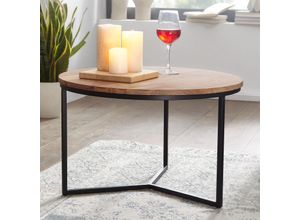 4251757704635 - Couchtisch 60x60x38 cm Akazie Massivholz   Metall Design Sofatisch Rund Wohnzimmertisch Kaffeetisch Massiv Kleiner Tisch Wohnzimmer - Finebuy