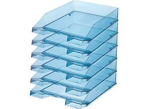 4012473013643 - Ablagekorb Klassik für Format A4 C4 mit Beschriftungsfeld stapelbar B 255 x T 348 x H 65 mm Kunststoff blau transparent 6 Stück