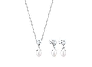 4050878481391 - Schmuckset ELLI Süßwasserperle Zirkonia 925 Silber Schmuck-Sets Gr OneSize weiß (weiß weiß) Damen Brautschmuck