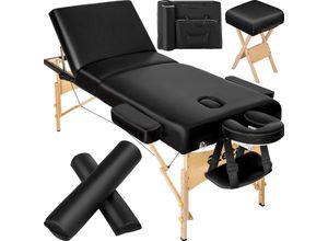 4260182871195 - Tectake - 3 Zonen Massageliege-Set mit 10cm Polsterung Rollen und Holzgestell - Kosmetikliege Behandlungsliege Massagebank - schwarz - schwarz