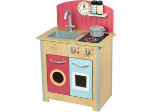 0810014818368 - Teamson Kids Küche Klassisch Für Kinder Aus Holz Little Chef Porto Holzküchen-Spielset mit Interaktiven Funktionen & 4 Kochzubehör Rot Natur TD-13595A