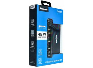 4251810807600 - Cofi 1453 - Rebel Reiseladegerät Universal 45W Ladegerät ac Adapter 8 Stecker Netzkabel Netzteil kompatibel mit Laptop Notebook hp Dell Acer Asus 45W