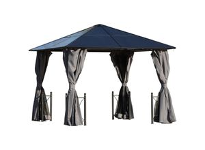 4250871280797 - Gartenpavillon mit PC Dach schwarz dunkelgrau 300 x 300 x 263 cm (LxBxH) Gartenzelt Partyzelt Luxus Pavillon Festzelt