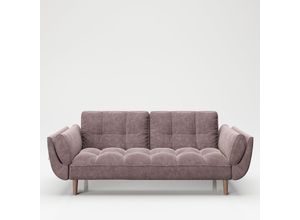 7640136868971 - PLAYBOY - Sofa SCARLETT gepolsterte Couch mit Bettfunktion Samtstoff in Rosa mit Massivholzfüsse Retro-Design