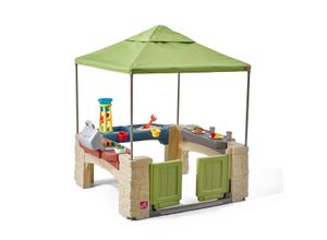 0733538874194 - All Around Speelpatio Spielhaus Kunststoff Patio für Kinder mit Küche & Zubehör Inklusive Sand und Wasserspieltisch - Braun - Step2