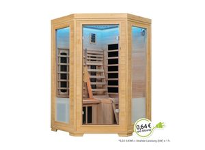 4260565522270 - Eck-Infrarotkabine Aalborg - Infrarotsauna für bis zu 2 Personen mit Triplex-Heizsystem LED-Farblicht & Liege - Wärmekabine 120x120 cm