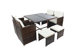 4051814441974 - 9-tlg Gartenmöbel Set Sitzgruppe Essgruppe 1xTisch 4x Stühle 4x Hocker Tisch Maße ca H 72 x B 110 x T 110 cm Rattan Garten Set - Raloso