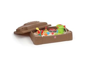 0733538830299 - Play & Store Sandkasten mit Deckel und Sitzecken| Kunststoff Sand Kasten mit Abdeckung für Kinder - Braun - Step2