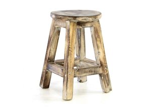 4051814387708 - Vintage Hocker 40cm geflammt massiv Holz Sitzhocker Blumentisch