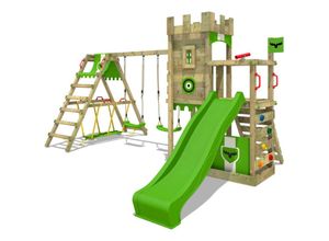 4250533910871 - Spielturm Ritterburg BoldBaron mit Schaukel SurfSwing 10-jährige Garantie Integrierter Sandkasten - apfelgrün - Fatmoose