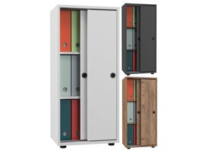 4051814434785 - Büroschrank mit 3 Fächern moderner Aktenschrank mit Schiebetüren Maße ca H 109 x B 49 x T 38 cm – Ulas 3-Fach