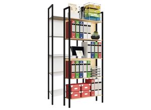 4051814441677 - Aktenregal Holzregal mit Metallrahmen stehend platzsparendes Büroregal Maße ca H 165 x B 62 x T 24 cm Elegantes Regal Standregal ¿ Flakos 5 Gr 62 weiß B62cm H165cm T24cm Metall Holz Spanplatte Holzwerkstoff Regale