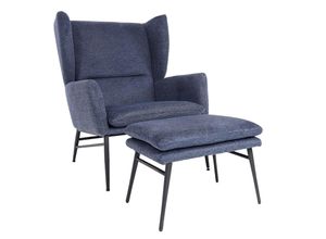 4057651539386 - Lounge-Sessel mit Ottomane MCW-L62 Sessel Polstersessel Cocktailsessel Hocker Stoff Textil ~ blau