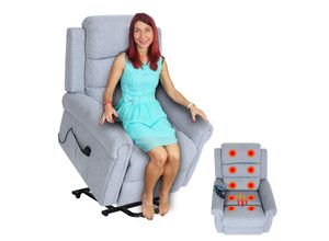 4057651605067 - Fernsehsessel MCW-K63 Relaxsessel Sessel Liegefunktion Aufstehhilfe Massage Heizfunktion Stoff Textil ~ hellgrau