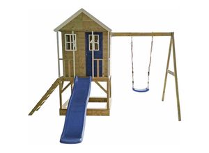 4751017091371 - Wenditoys - Wendi Toys Holz Spielhaus Stelzenhaus Alpaka inkl Schaukel und Rutsche blau