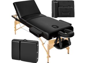 4061173206848 - Tectake - 3 Zonen Massageliege Somwang mit 75cm Polsterung und Holzgestell - Kosmetikliege Behandlungsliege Massagebank - schwarz - schwarz