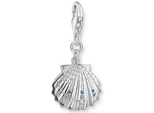 4051245518047 - Charm-Einhänger THOMAS SABO Muschel-Optik 1892-945-7 Charms blau (silberfarben mehrfarbig weiß mehrfarbig) Damen Charms Anhänger mit Glas-Keramik Stein - Süßwasserzuchtperle