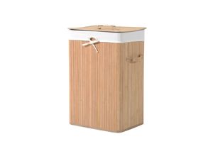 4250871216390 - Wäschekorb Wäschebox Wäschesammler mit Deckel Segeltuchsack Bambus  faltbar 72L Natur 40 x 30 x 60 cm - Natur - Homcom