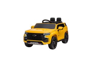 4260259874876 - ES-Toys Kinder Elektroauto Chevrolet Tahoe EVA-Reifen Kunstledersitz Stoßdämpfer gelb