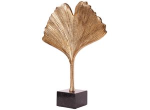 4251561901107 - riess-ambiente Skulptur GINKGO LEAF - 44cm gold handmade Metall mit Marmorsockel