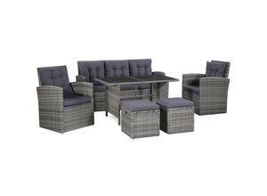 8718475609636 - 6-tlg Garten-Lounge-Set，Gartenmöbel-Set mit Auflagen Poly Rattan Grau vidaXL