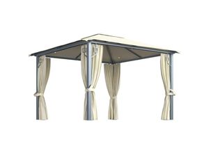 8720286365960 - Pavillon mit Vorhängen & LED-Lichterkette 300x300 cm Creme Alu vidaXL - Creme