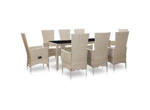 8719883726069 - 9-tlg Garten-Essgruppe，Gartenmöbel Set mit Auflagen Poly Rattan Beige vidaXL