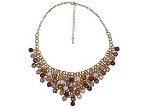 4039787006055 - Modeschmuck Collierkette Metall gold farben Perlen Zierde topaz rot weiß braun