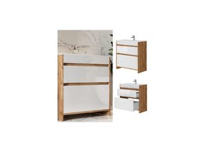 4066731415496 - Waschbeckenunterschrank Detmold Goldkraft Eiche 2 Teile Unterschrank 80 cm Vicco