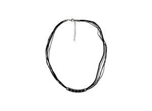 4039787014494 - Modeschmuck Collierkette Textilkette schwarz mit silberfarbener Herzapplikation