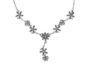 4039787005324 - Modeschmuck Collierkette Metall Y-Collier silberf Mit Blumen und Schmetterlingen