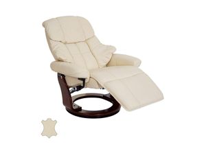 4057651171067 - MCA Relaxsessel Windsor 2 Fernsehsessel Sessel Echtleder 150kg belastbar ~ creme Walnuss-Optik