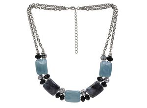 4039787014593 - Modeschmuck Collierkette silberfarben doppelreihig Zierelemente lila blau schwarz silber