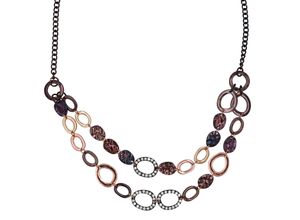 4039787005492 - Modeschmuck Collierkette Metallcollier 2-reihig in kupferbraun mit Strasszierde