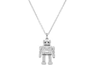 4007810743840 - Kette mit Anhänger GIORGIO MARTELLO MILANO Anhänger Roboter Zirkonia Silber 925 Halsketten Gr 45 cm Silber 925 (Sterlingsilber) silberfarben (silber) Damen Ketten mit Anhänger