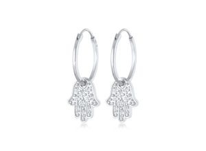 4050878618988 - Paar Creolen ELLI Creolen Anhänger Hamsa Hand Zirkonia 925 Silber Ohrringe Gr OneSize mit Steinen Silber 925 (Sterlingsilber) silberfarben (silber weiß) Damen Creolen