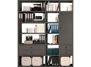 4044341246549 - Regal FIF MÖBEL TORO grau (grau matt) Regale B H T 185cm x 2212cm x 332cm unifarben Bücherregal Standregal Büroregal B185cm H2212cm T332cm