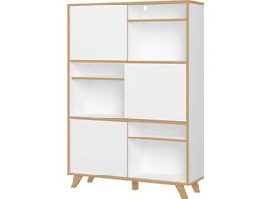 4005949417236 - Schiebetürenregal Helsinki ideal für das Homeoffice aus Holz 3 Türen 6 Fächer mit je 1 Boden Füße B 1200 x T 400 x H 1720 mm weiß Eiche-Navarra