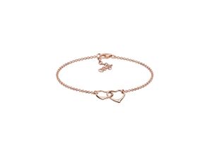 4050878631314 - Armband ELLI DIAMONDS Herz Anhänger Liebe Diamant (0015 ct) 925 Silber Armbänder Gr 16 cm mit Diamanten Silber 925 (Sterlingsilber) rosegold (rosegold weiß) Damen Armbänder