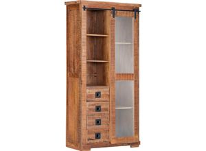 4061915181099 - Vitrine Kamerun beige (natur) B90cm H190cm T47cm Massivholz Schränke