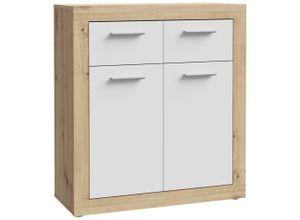 5904767847319 - Kommode Baccio weiß (artisan eiche weiß) B832cm H915cm T34cm Spanplatte Sideboards Breite 83 cm Höhe 92 cm mit 2 Schubkästen und 2 Türen
