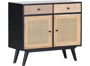 4061915119726 - Kommode Linus schwarz (schwarz natur) B90cm H80cm T42cm Massivholz Sideboards mit Rattangeflecht