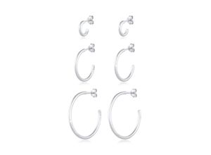 4050878618353 - Ohrring-Set ELLI Creolen Stecker Set Basic (6 tlg) 925 Silber Ohrringe Gr OneSize ohne Stein Silber 925 (Sterlingsilber) silberfarben (silber) Damen Schmucksets