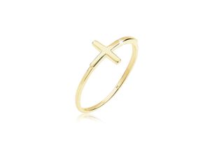 4050878527808 - Fingerring ELLI PREMIUM Kreuz Symbol Trend Blogger 375 Gelbgold Fingerringe Gr 52 mm ohne Stein Gelbgold 375 1 mm goldfarben (gold) Damen Fingerringe