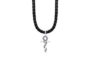 4050878575403 - Kette mit Anhänger KUZZOI Herren Kreuz Schlange Leder Oxidiert 925 Silber Halsketten Gr 50 ohne Stein Silber 925 (Sterlingsilber) Länge 50 cm silberfarben (silber) Herren Ketten mit Anhänger