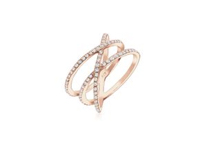 4050878532918 - Fingerring ELLI Verschlungen Kristalle 925 Silber Fingerringe Gr 52 mm mit Steinen Silber 925 (Sterlingsilber) 12 mm rosegold (rosegold weiß) Damen Fingerringe