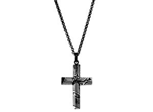 4250633299876 - Kette mit Anhänger Schmuck Edelsthal Halsschmuck Erbskette Kreuz Halsketten Gr Edelstahl Länge 60 cm schwarz (edelstahlfarben schwarz) Damen Ketten mit Anhänger