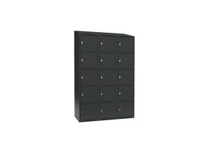 7042424831092 - 5er-Schließfachschrank Fydor 3 Abteile grau B 1200 mm 3 Abteile schräge Dachform Vorhängeschloss